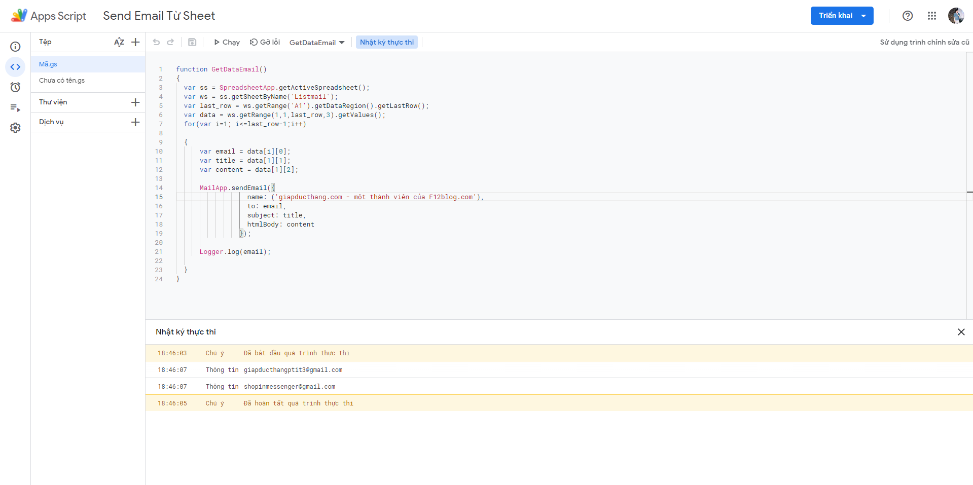 Cách gửi mail tự động từ Google Sheet đơn giản nhất - Giáp Đức Thắng